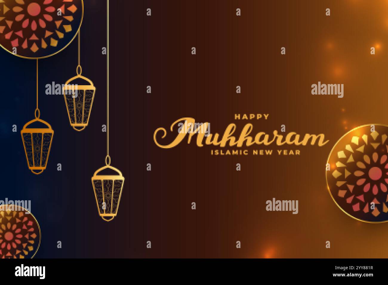 realistic happy muharram decorative golden card design Stock Vector ...