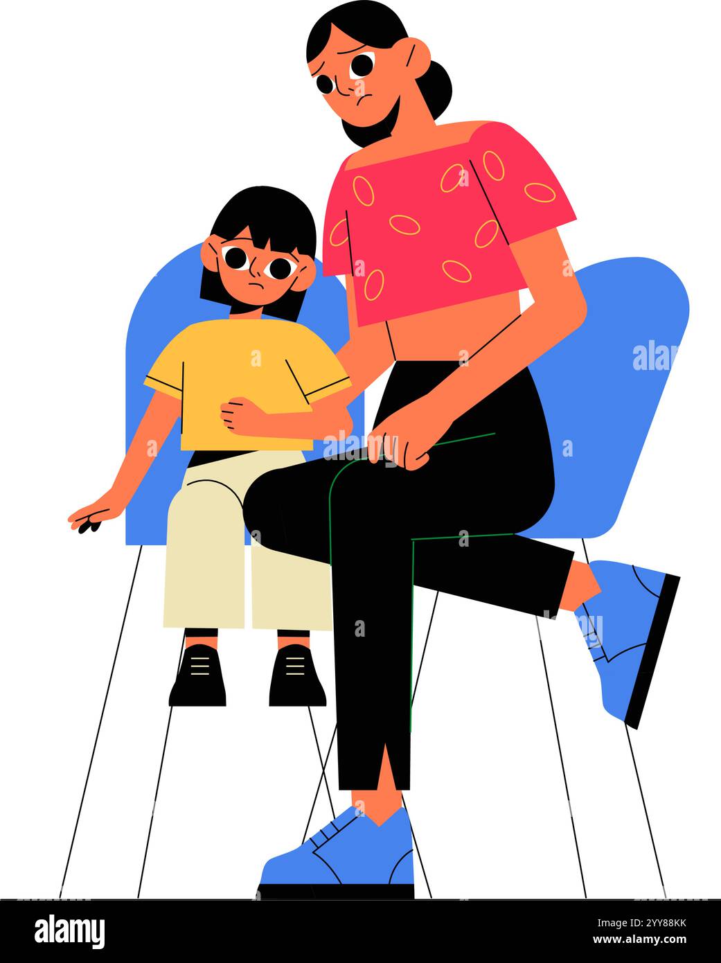 Woman Sitting With A Child On Her Lap In Flat Vector Illustration ...