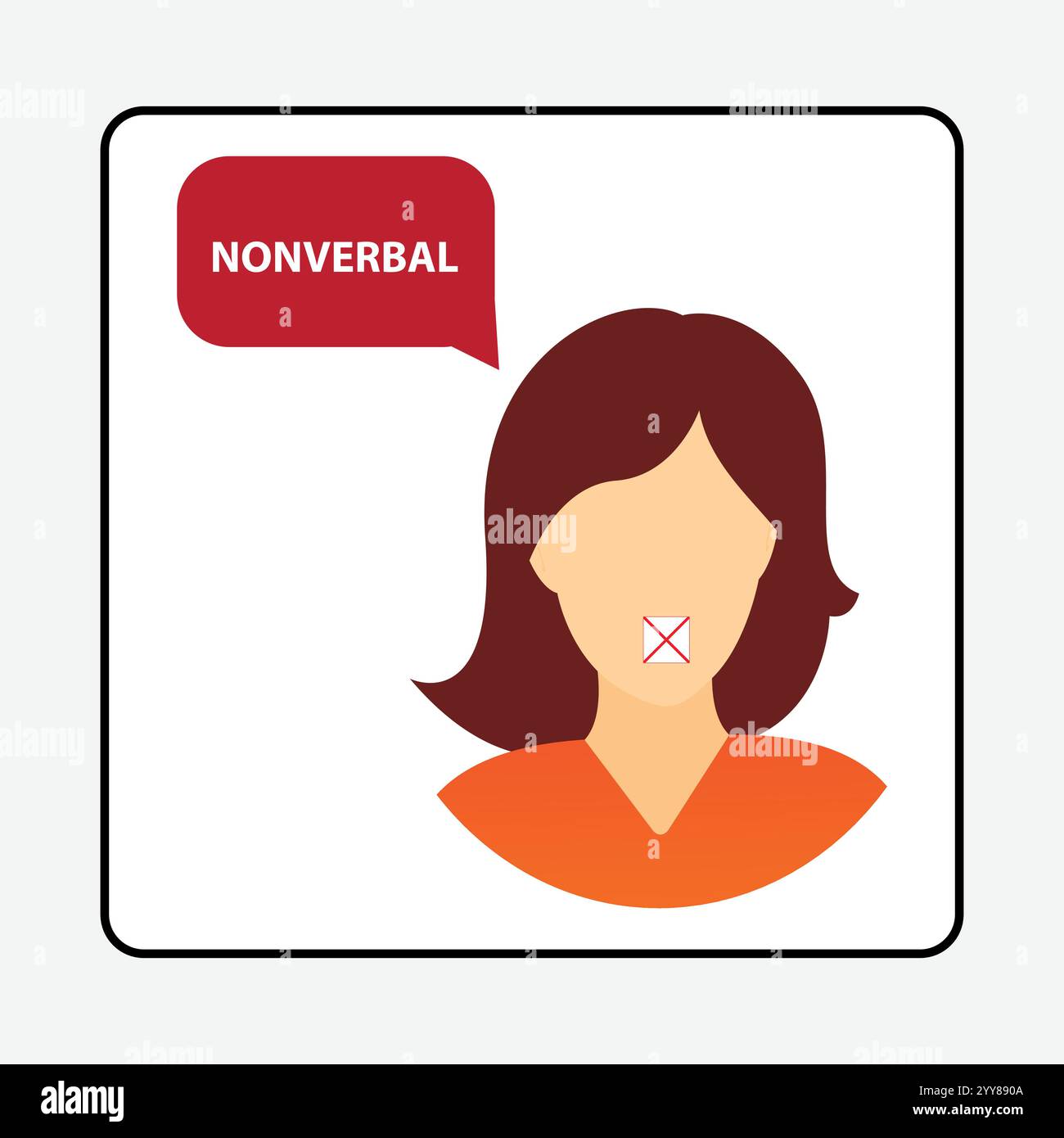 Woman with a red x symbol on her mouth and a speech bubble with the ...