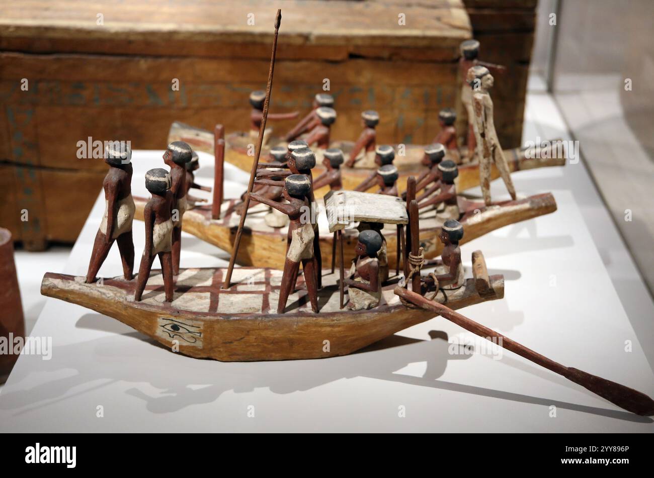 Ancient Egyptian wooden model boat from tomb of Shemes, Middle Kingdom ...