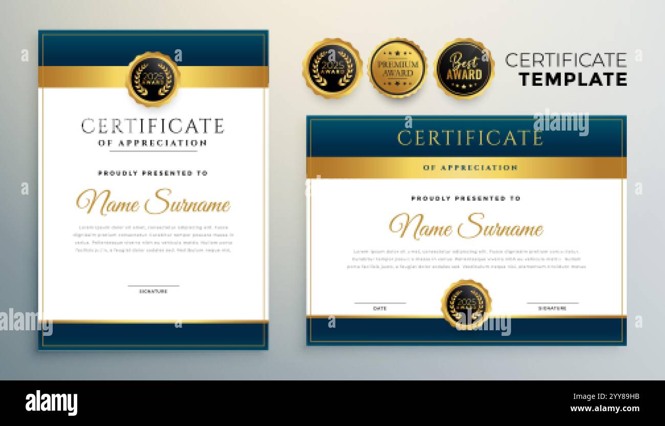 modern diploma certificate multipurpose template in golden color Stock ...