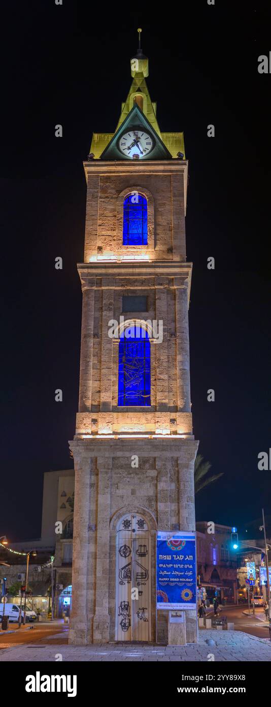 Jaffa, Israel, The Ottoman clock tower at night Stock Photo - Alamy