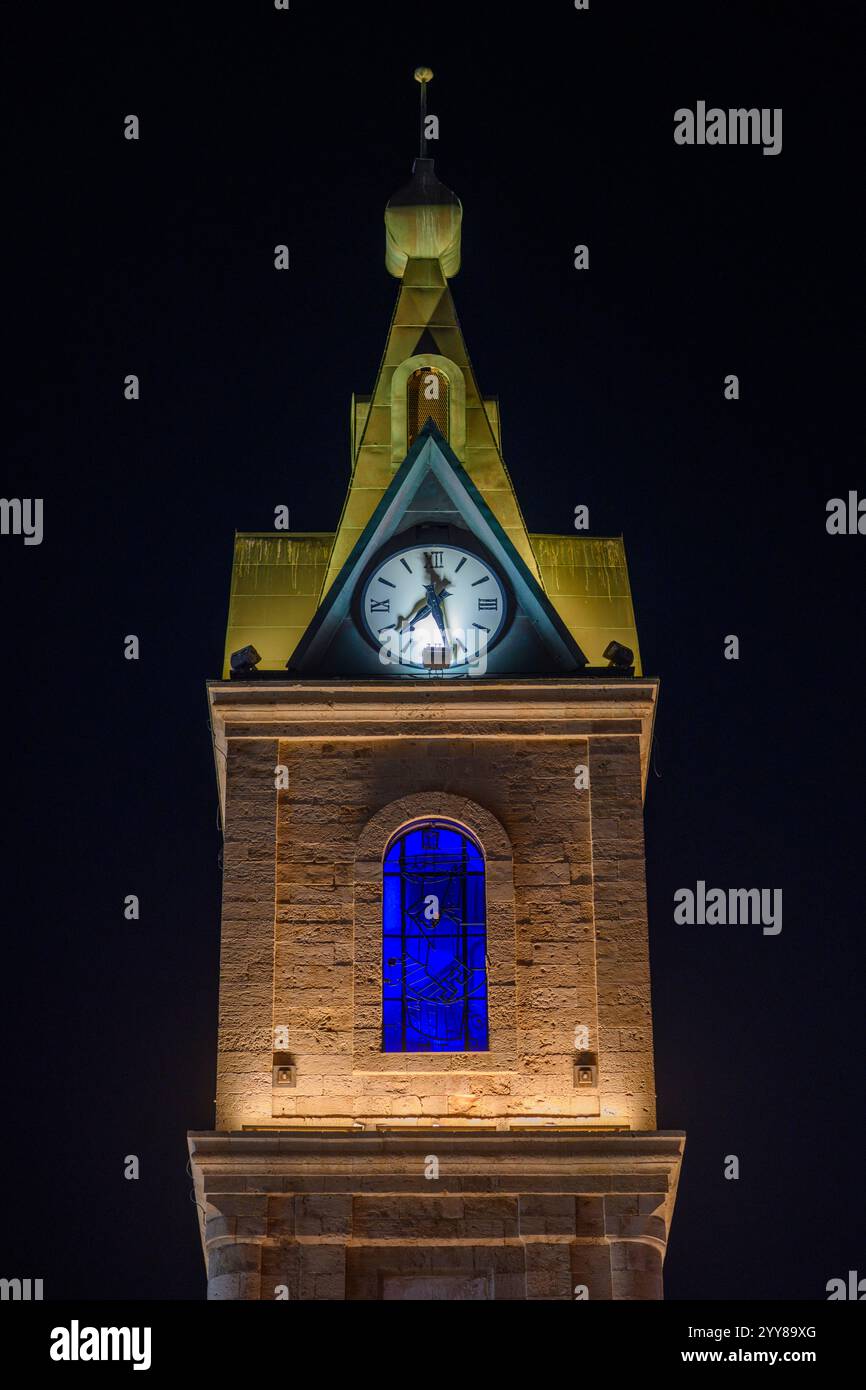 Jaffa, Israel, The Ottoman clock tower at night Stock Photo - Alamy