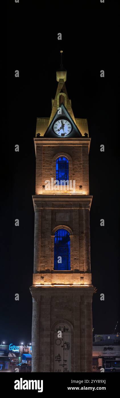 Jaffa, Israel, The Ottoman clock tower at night Stock Photo - Alamy