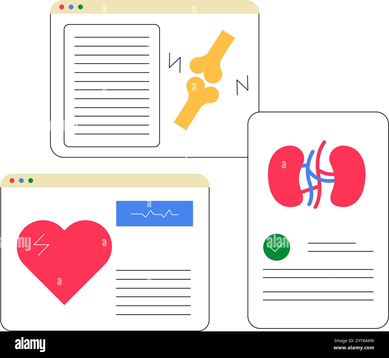 Online Medical Reports With Heart, Kidney, And Bone Icons In Flat ...