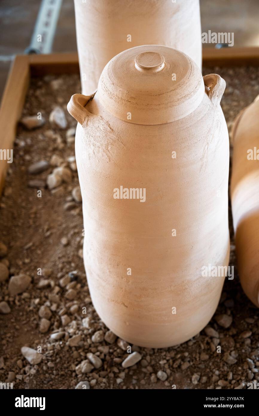 Replica of the clay jars in which the Dead Sea scrolls where stored and ...