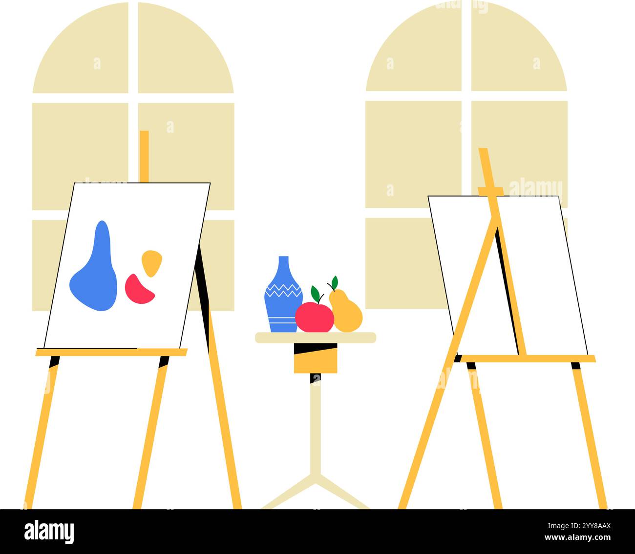 Still Life Painting Setup With Easels And Objects In Flat Vector ...