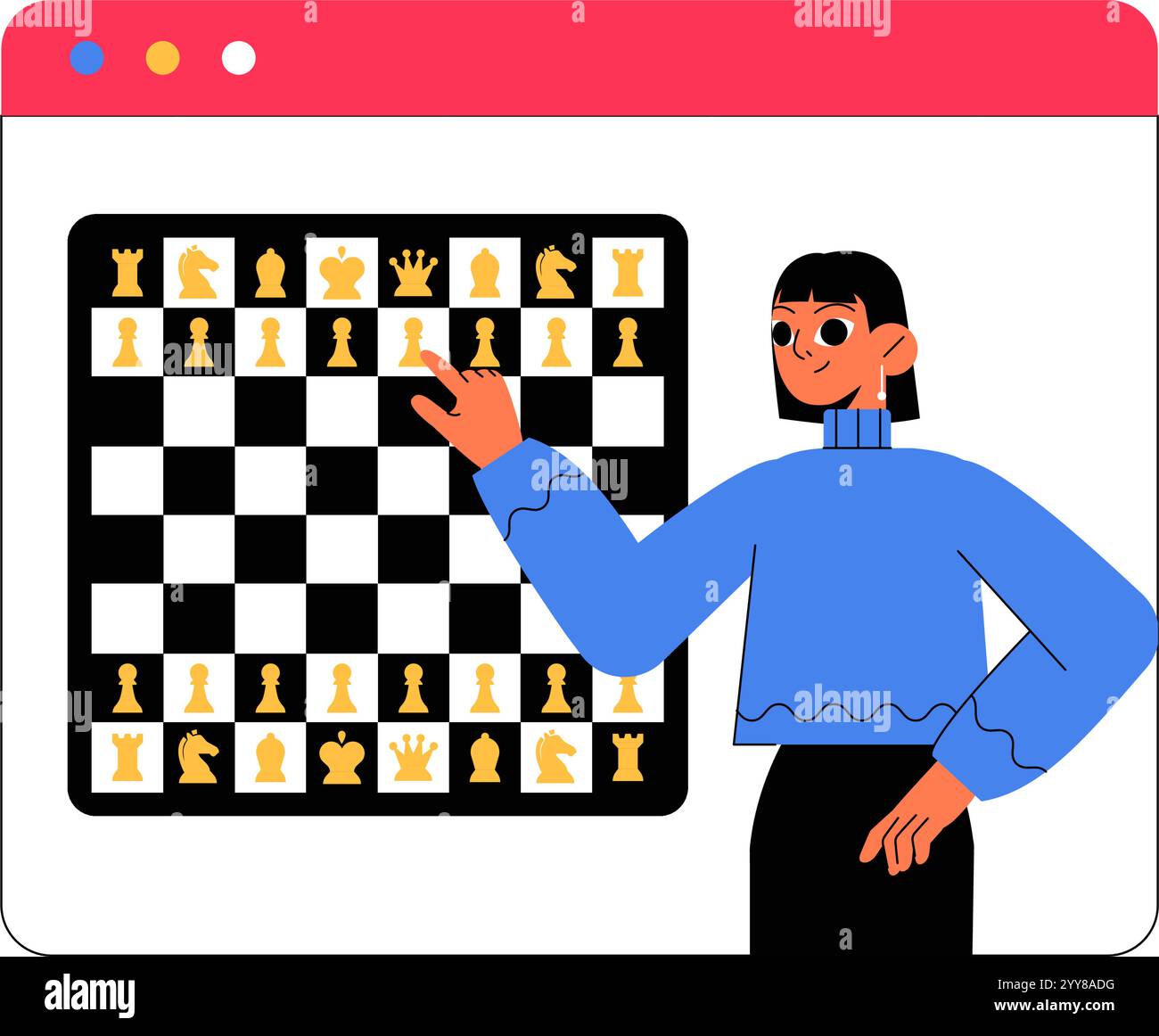 Female Instructor Explaining A Chessboard In Flat Vector Illustration ...