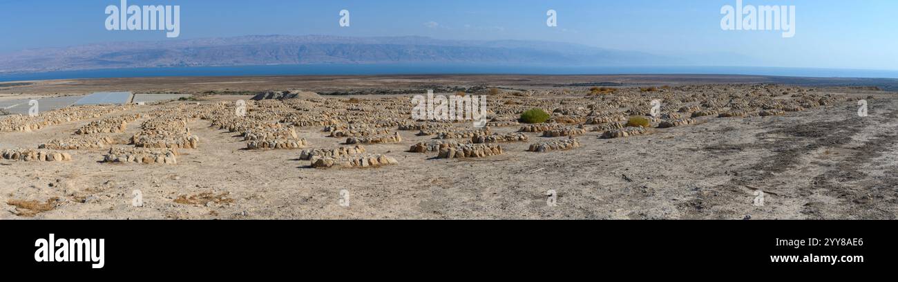Ancient cemetery at Qumran archeological site on the shore of the Dead ...