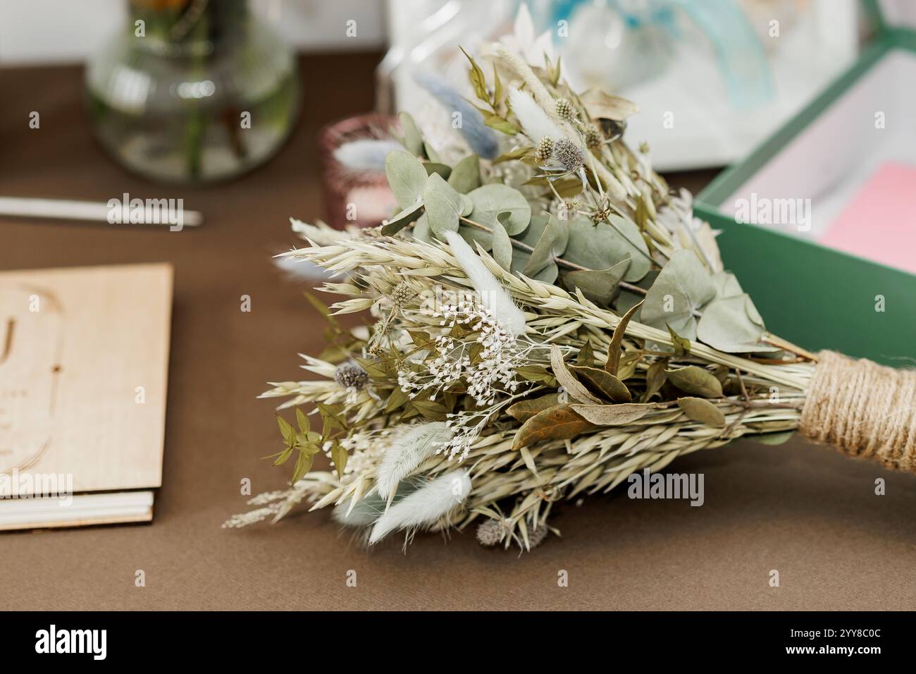 Rustic Dried Floral Wedding Bouquet with Natural Elegance Stock Photo ...