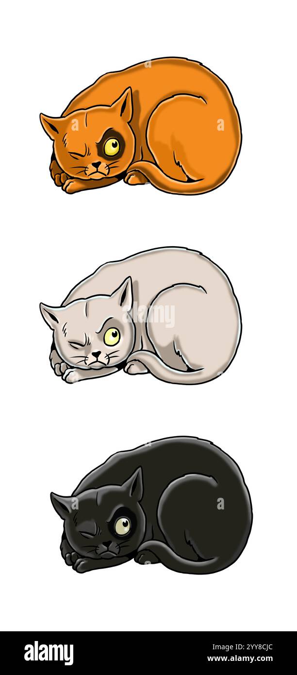 Set of funny cartoon cats. Cartoon animal characters. Handmade drawing ...