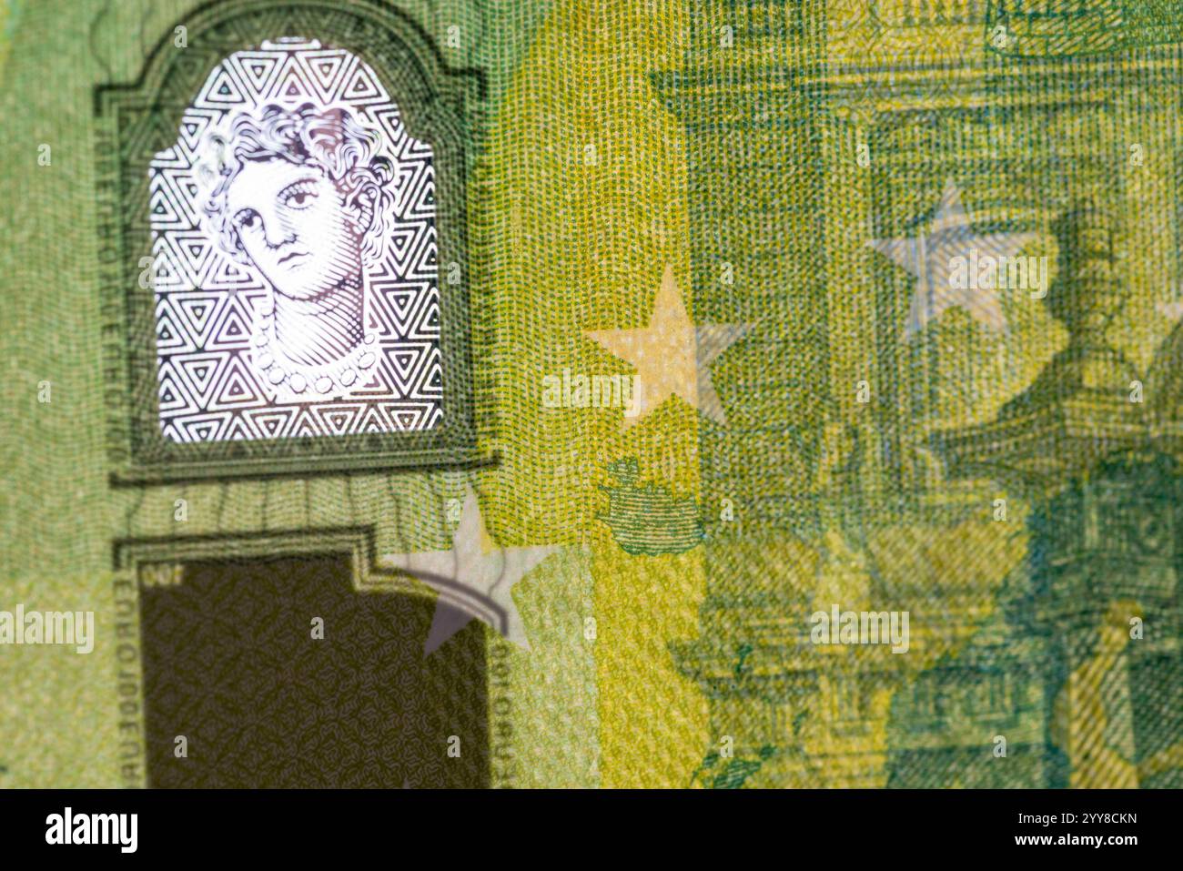 European cash paper money worth one hundred euros , details of a green ...