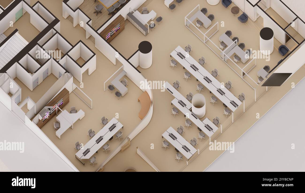 Commercial office space Isometric interior design 3d render Stock Photo ...