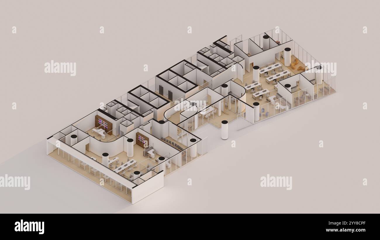 Commercial office space Isometric interior design 3d render Stock Photo ...