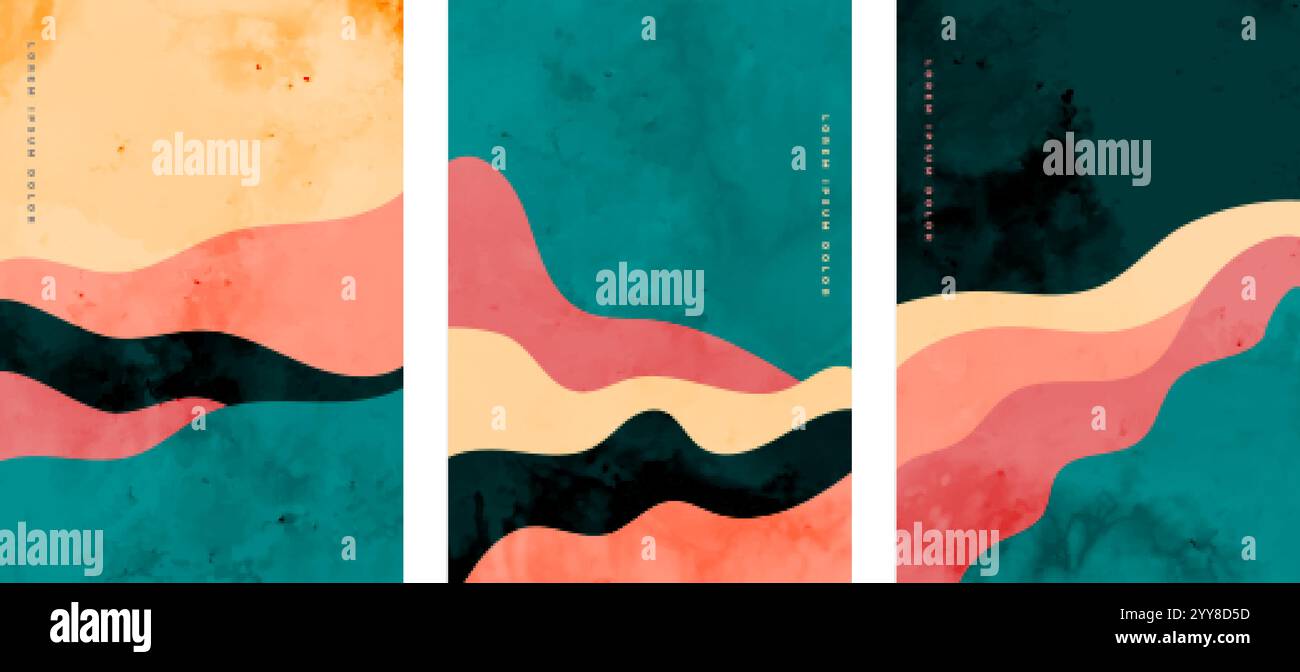 hand painted abstract minimal curve lines flyer background set Stock ...