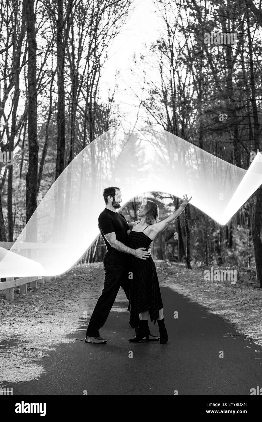 Modern art installation glowing Black and White Stock Photos & Images ...