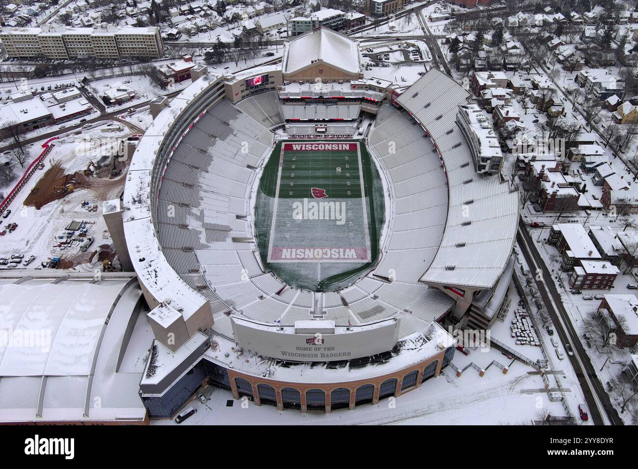 A general overall aerial view of the Camp Randall Stadium and UW Field ...
