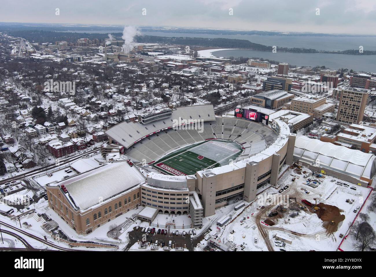 A general overall aerial view of the Camp Randall Stadium and UW Field ...