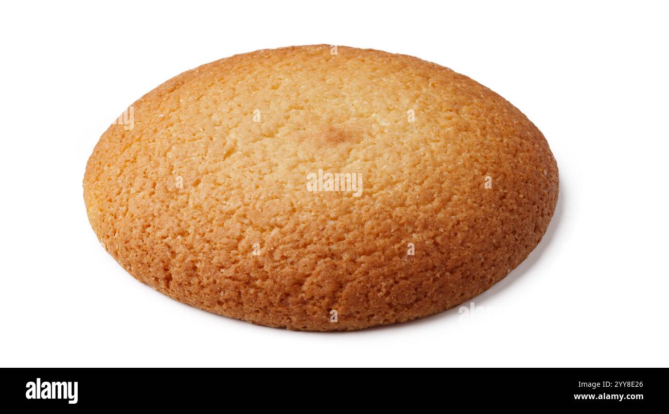 Round cookie sitting on a white surface with a smooth texture and ...