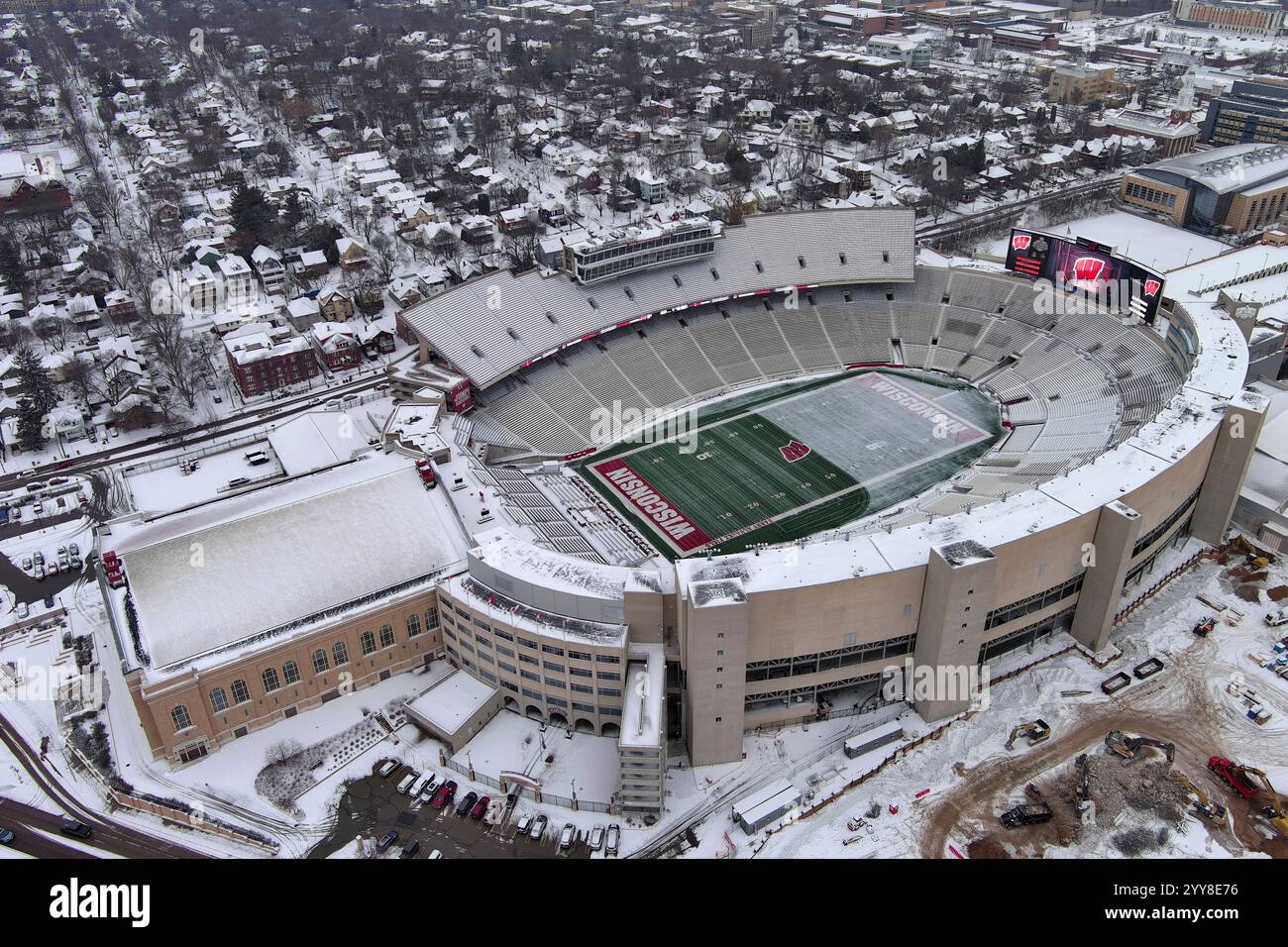 A general overall aerial view of the Camp Randall Stadium and UW Field ...
