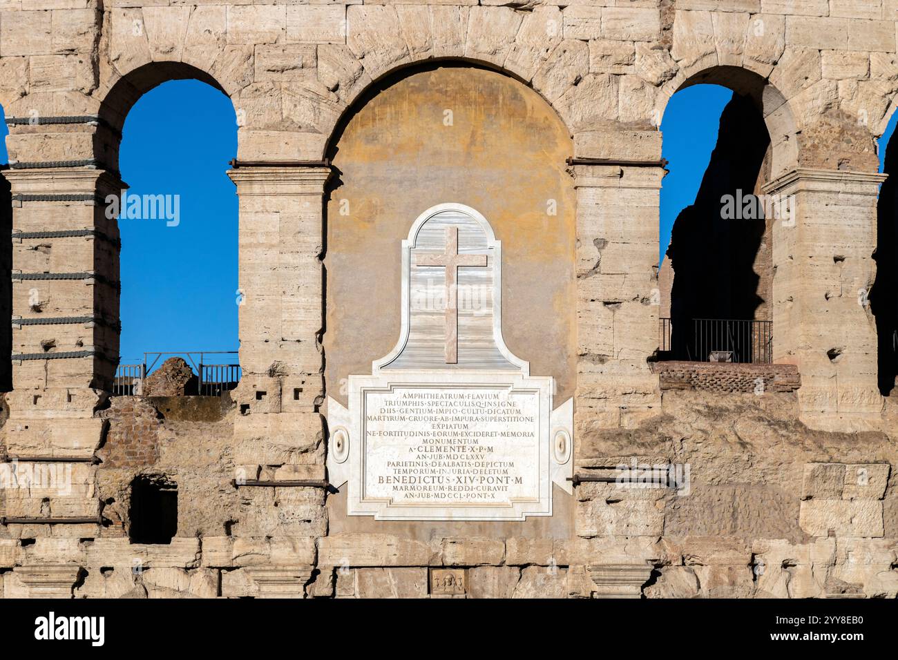 Plaque on the Colosseum, commemorating Pope Benedict XIV's dedication ...