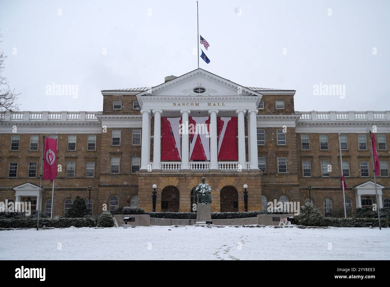 A general overall view of Abraham Lincoln statue in the snow at Bascom ...