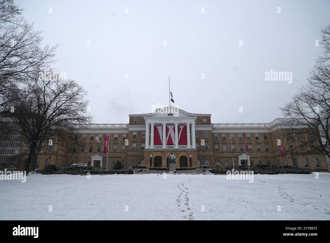 A general overall view of Abraham Lincoln statue in the snow at Bascom ...