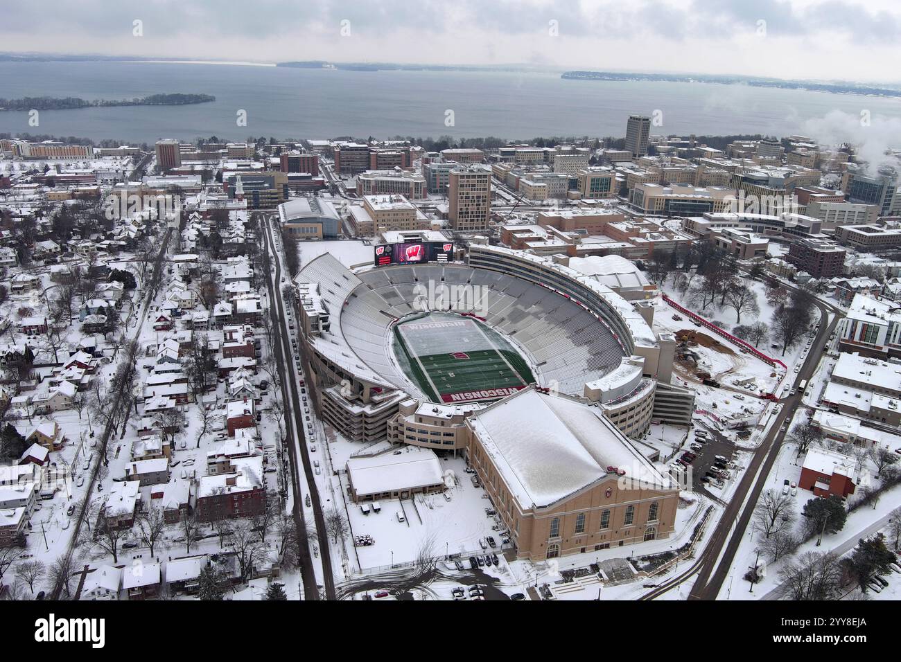 A general overall aerial view of the Camp Randall Stadium and UW Field ...