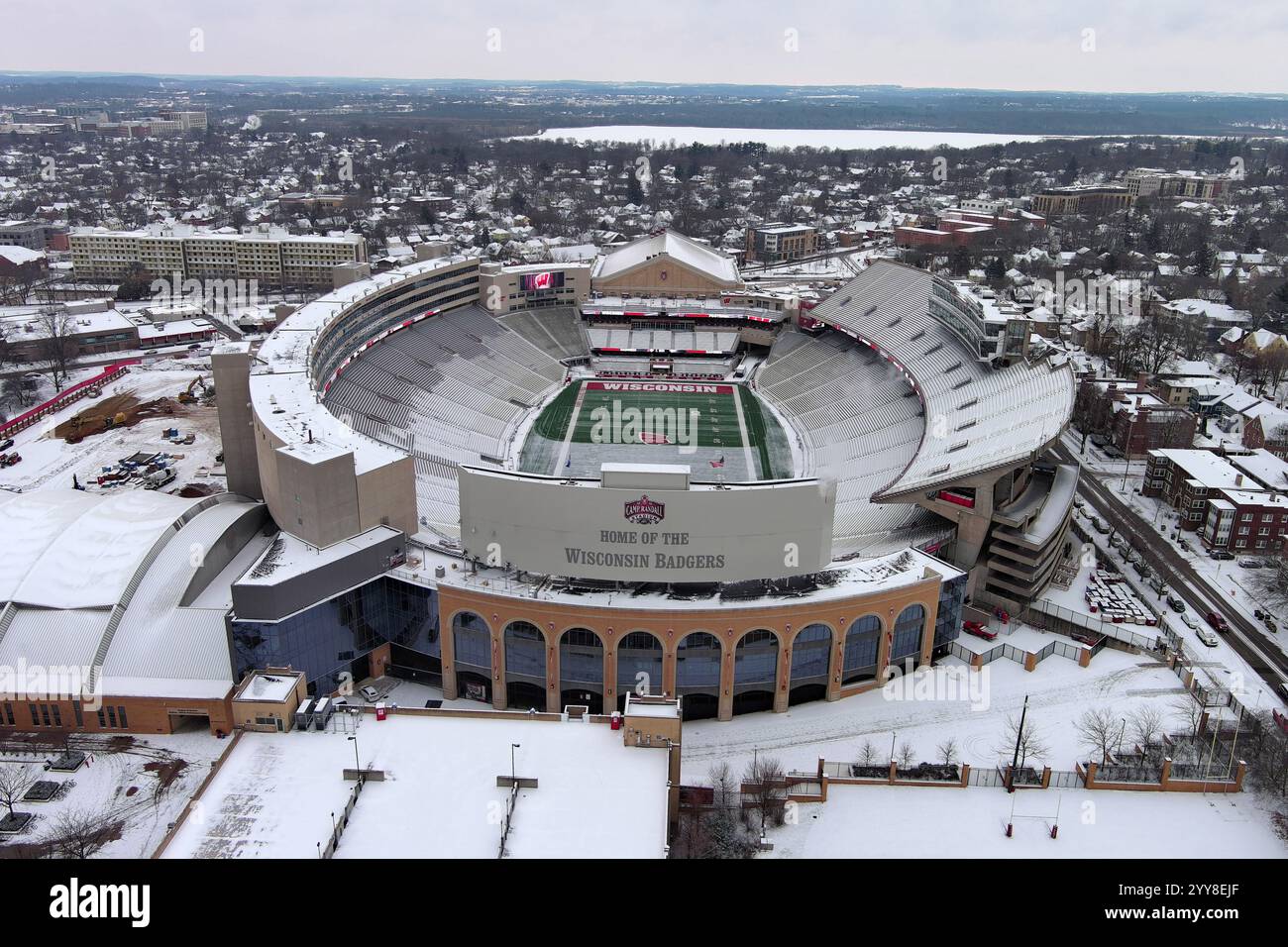 A general overall aerial view of the Camp Randall Stadium and UW Field ...