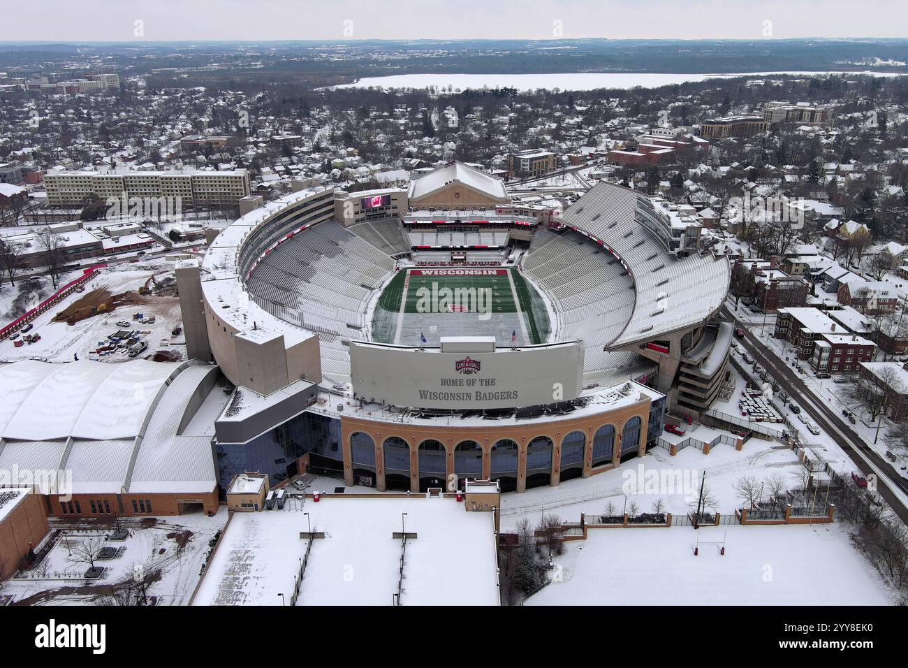 A general overall aerial view of the Camp Randall Stadium and UW Field ...