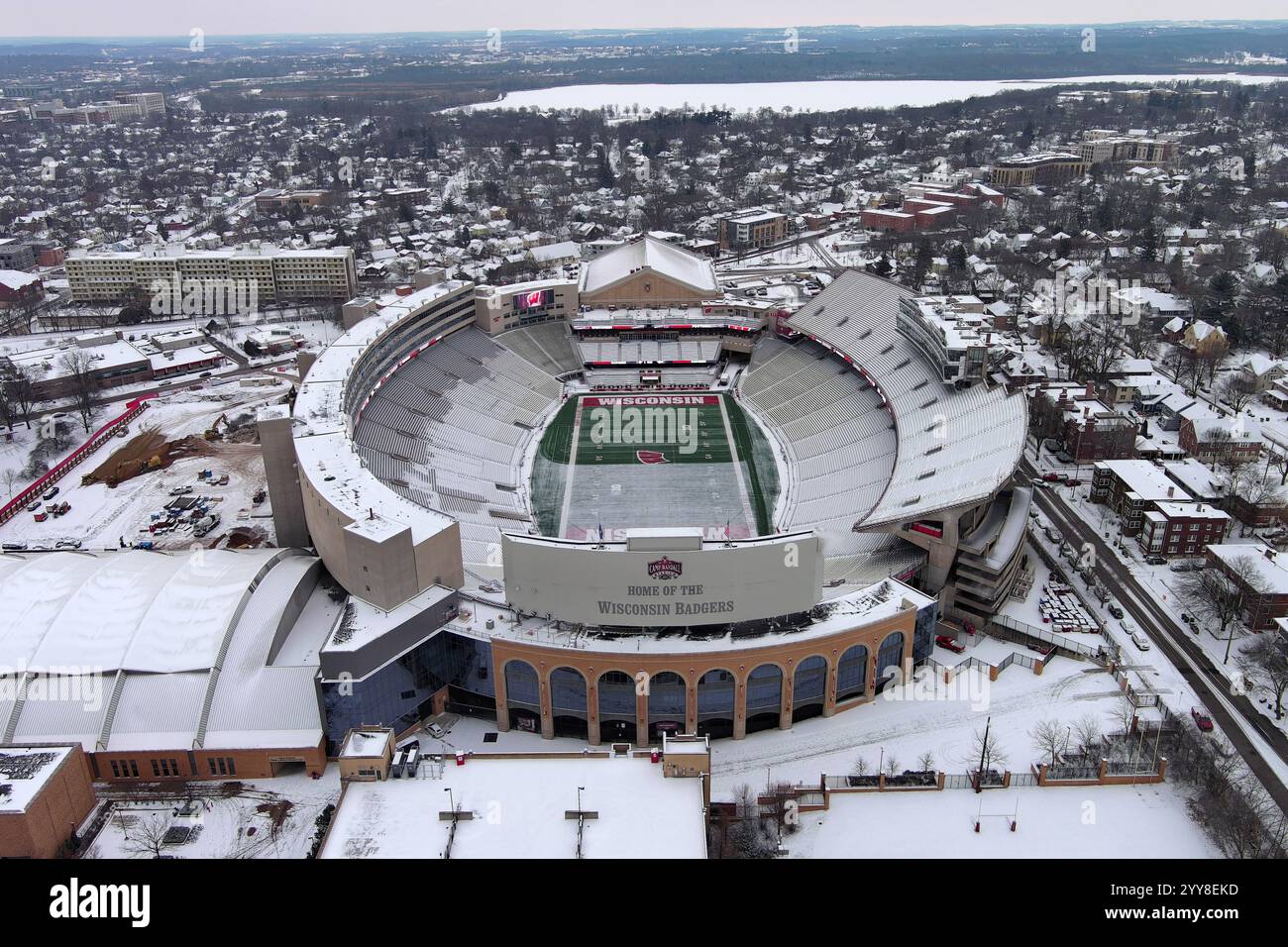 A general overall aerial view of the Camp Randall Stadium and UW Field ...