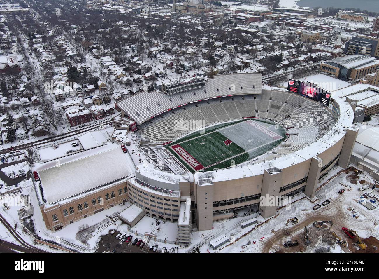 A general overall aerial view of the Camp Randall Stadium and UW Field ...