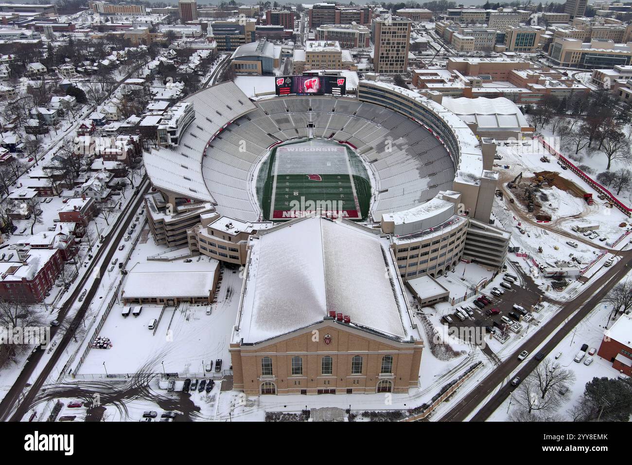 A general overall aerial view of the Camp Randall Stadium and UW Field ...