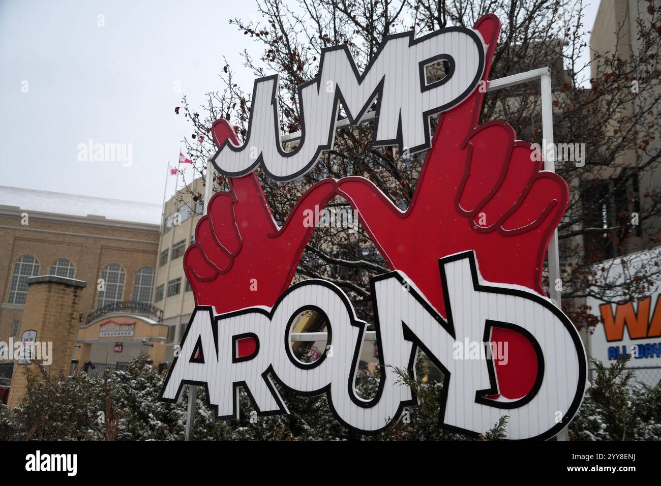 A Jump Around sign at Camp Randall Stadium at the University of ...