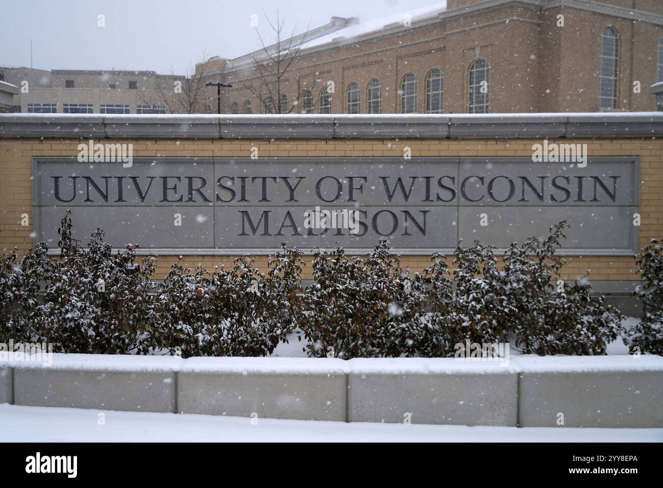 A University of Wisconsin-Madison sign at Camp Randall Stadium ...