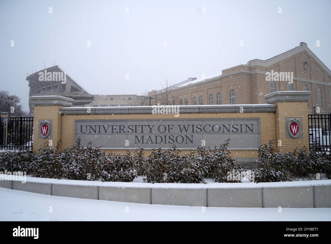 A University of Wisconsin-Madison sign at Camp Randall Stadium ...