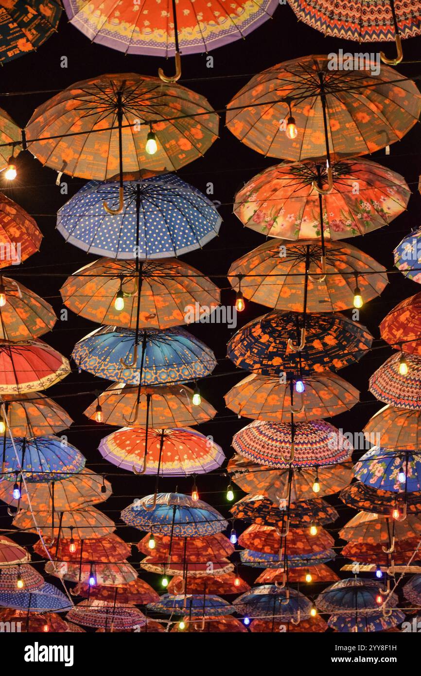Colorful christmas ligths hanging on the streets of Oaxaca Stock Photo ...