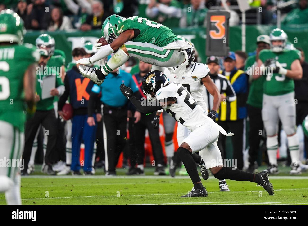 FILE - Philadelphia Eagles running back Saquon Barkley (26) hurdles ...