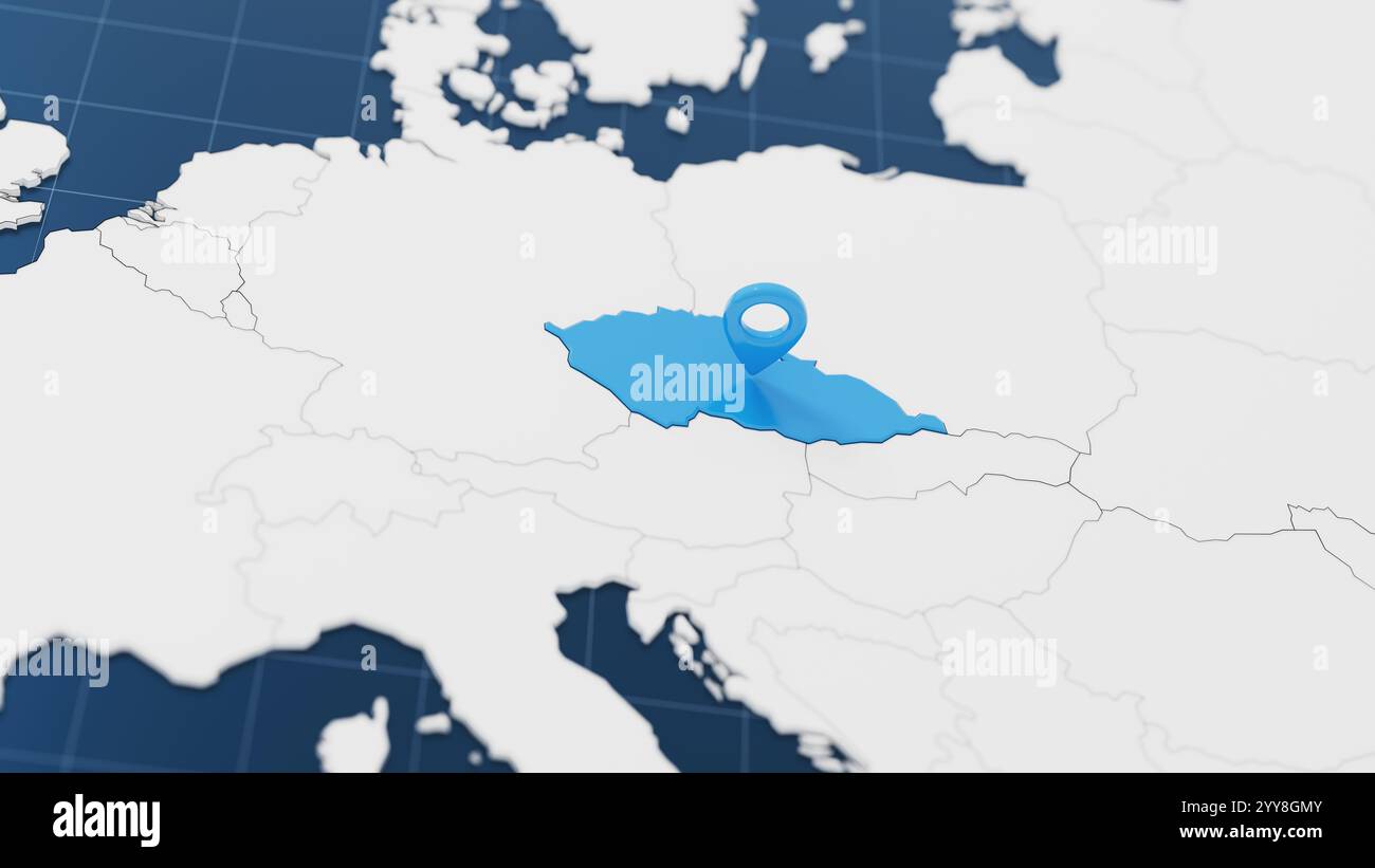 Blue Czech 3d map with pointer pin surrounded with other countries in ...