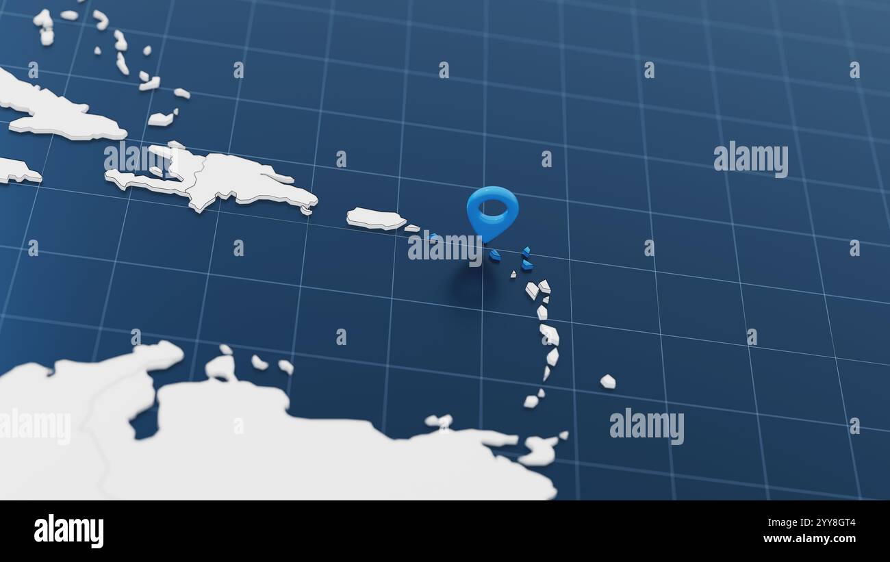 Blue Saint Kitts And Nevis 3d map with pointer pin surrounded with ...