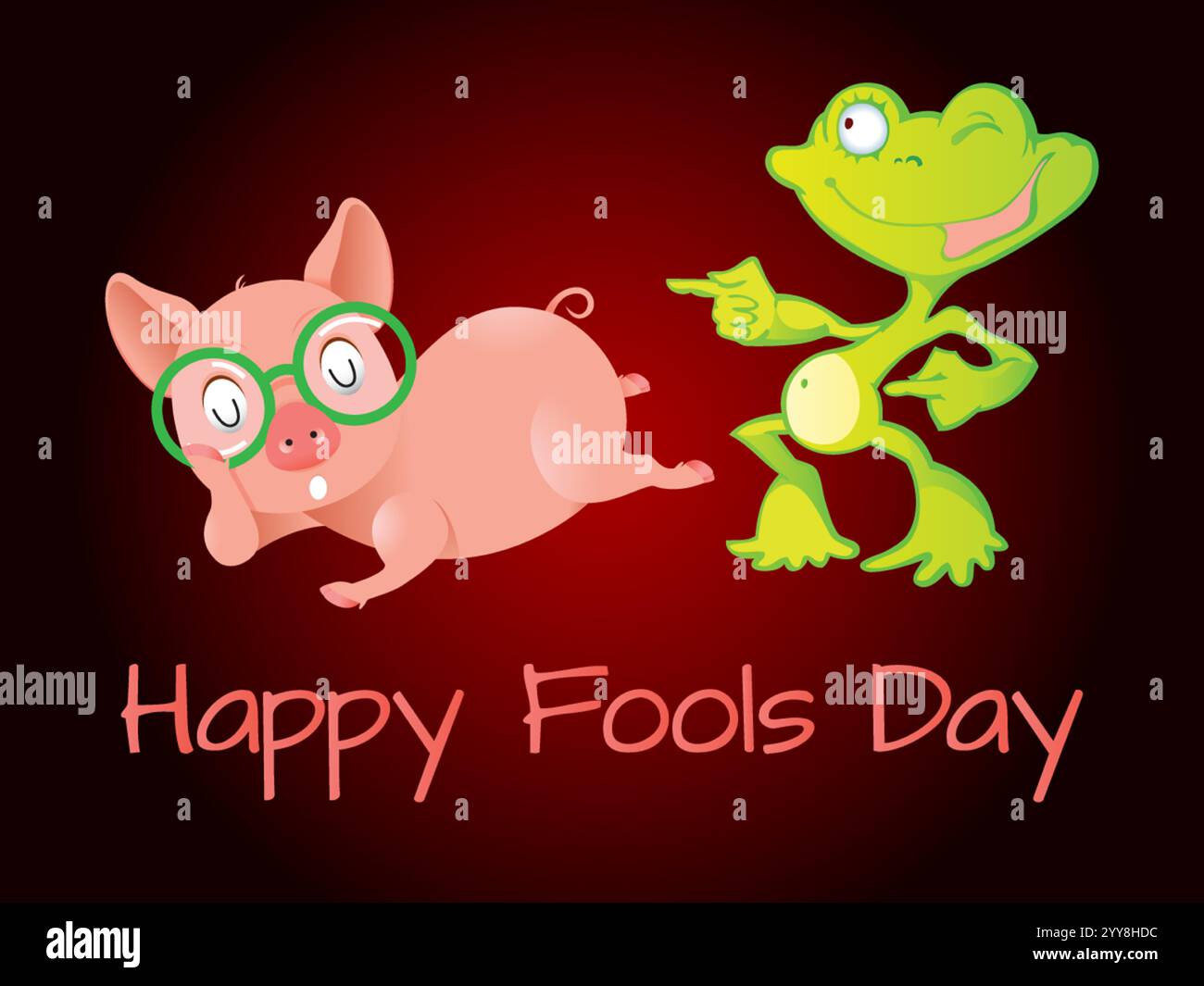 Pig and a frog are on a red background with the words Happy Fools Day ...