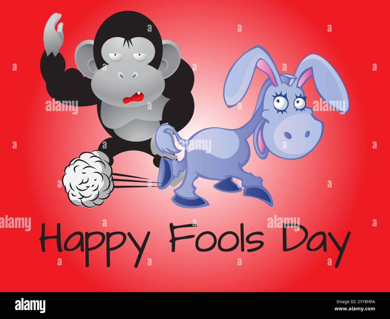 Cartoon of a gorilla and a donkey on a red background with the words ...