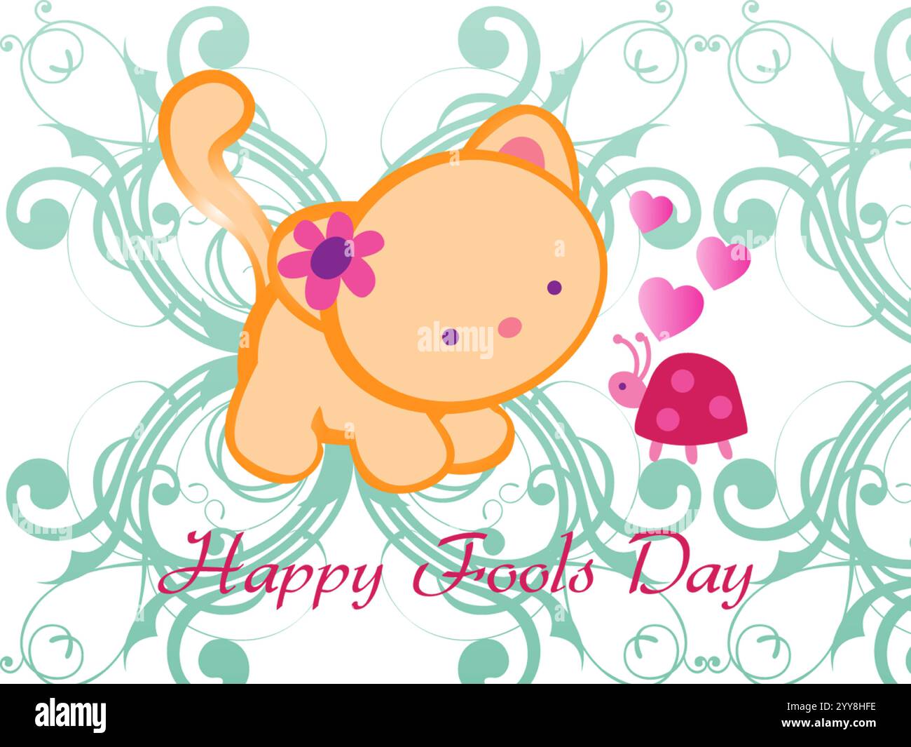 Cat with a flower on its head is on a poster for Happy Fool's Day. The ...