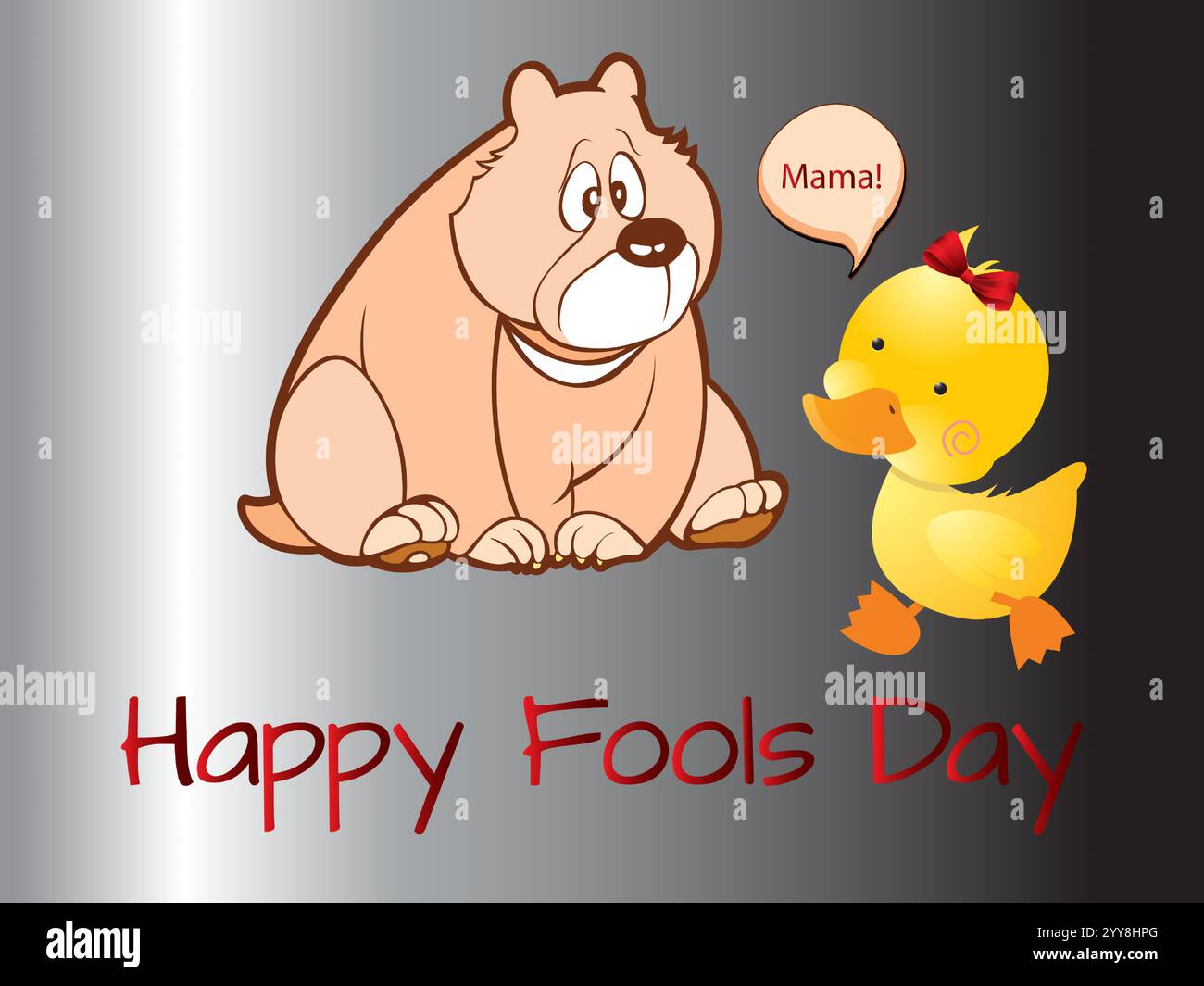 Cartoon of a bear and a duck with the words Happy Fools Day written ...