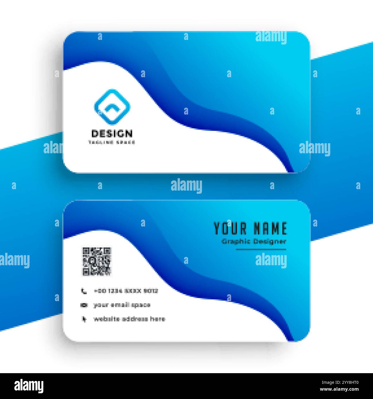 blue company business card wavy template Stock Vector Image & Art - Alamy