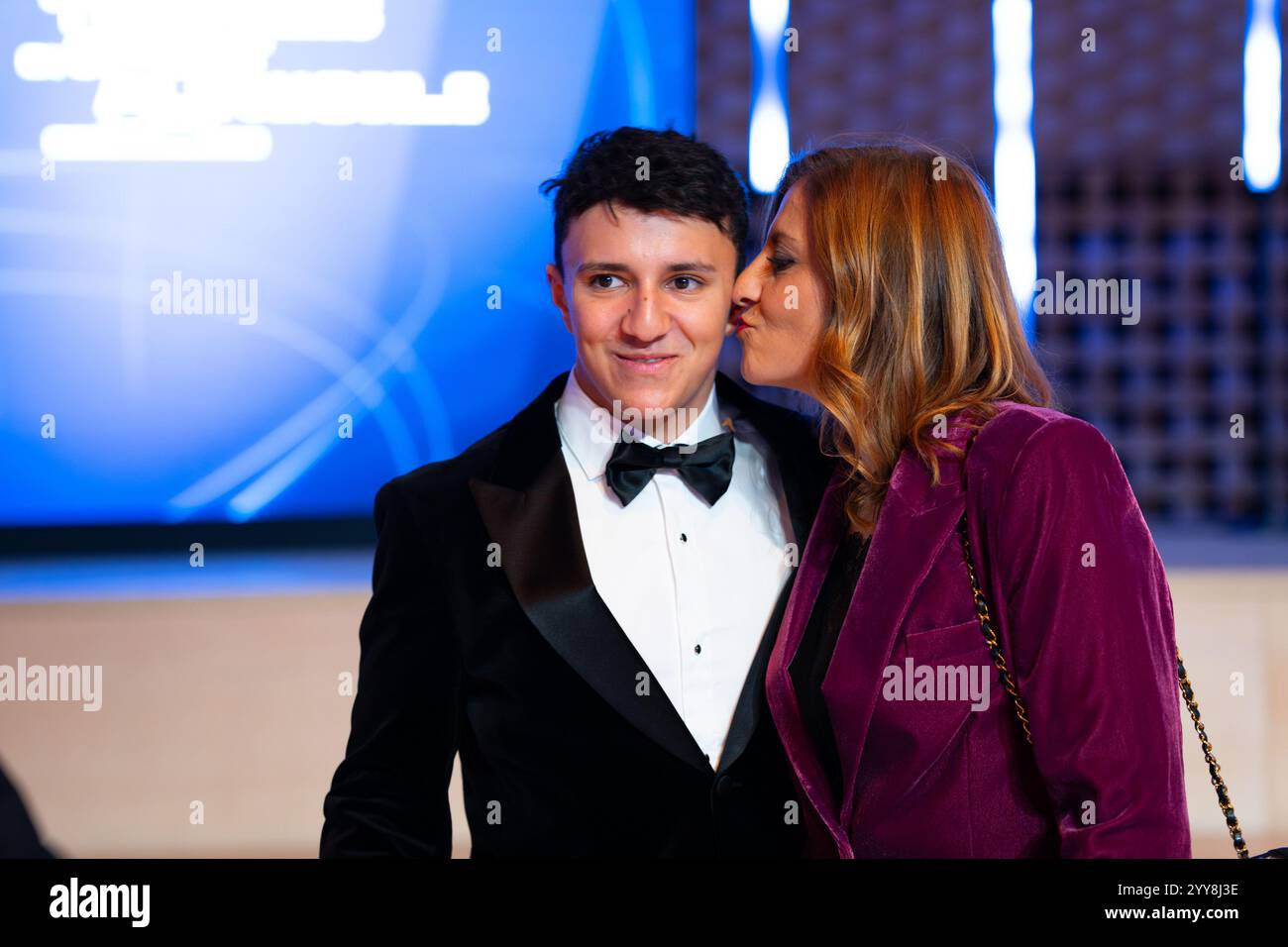 Boulogne Billancourt, France. 19th Dec, 2024. HADJAR Isack (fra), portrait and his mother Randa ...