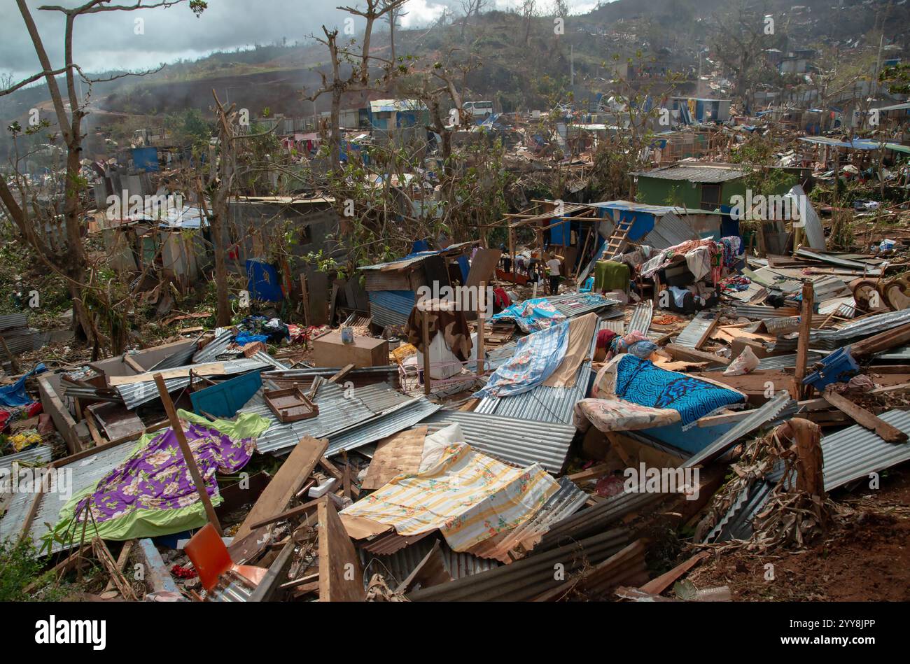 A scene of devastation in Grande-Terre after the cyclone Chido hit ...