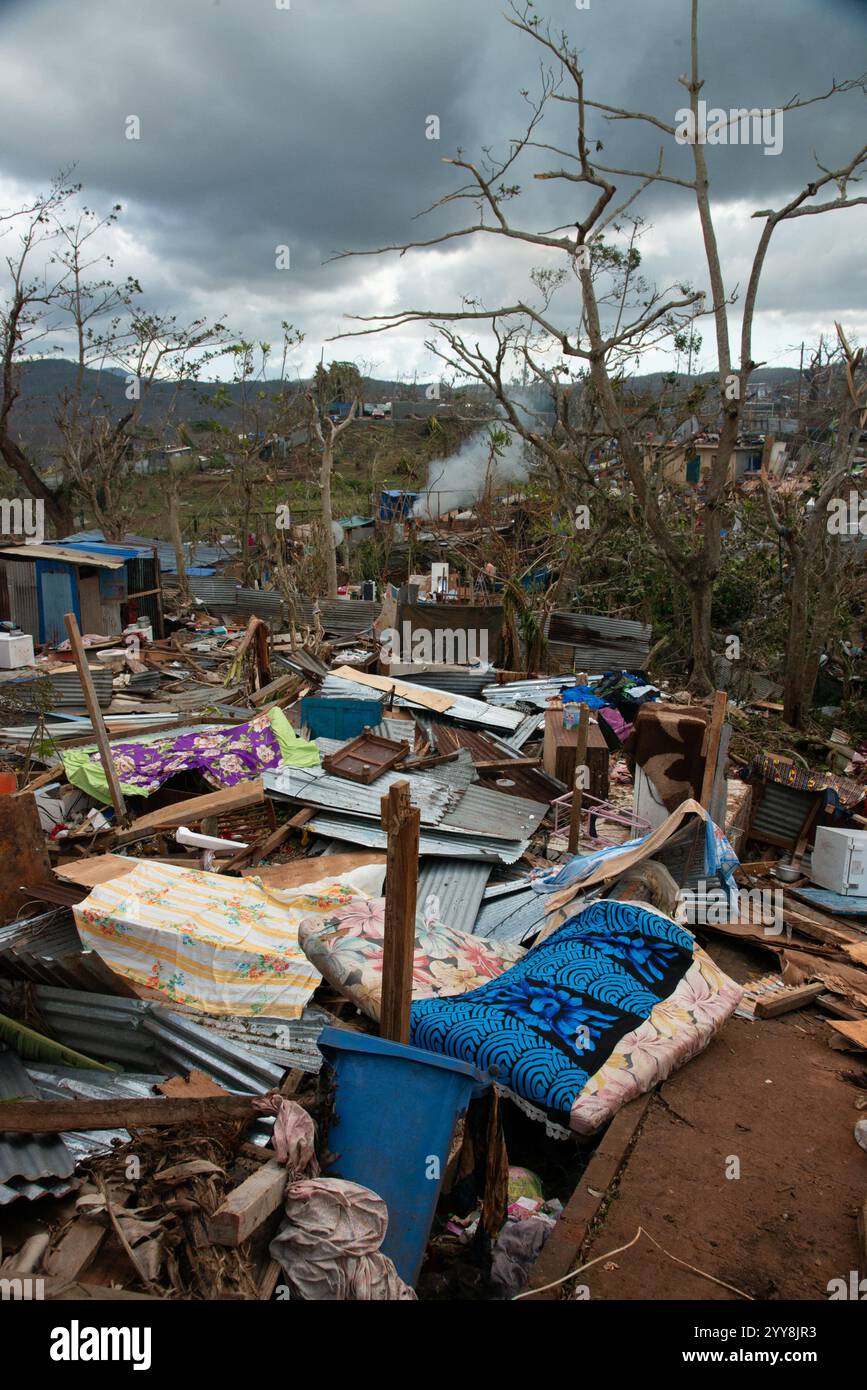 A scene of devastation in Grande-Terre after the cyclone Chido hit ...