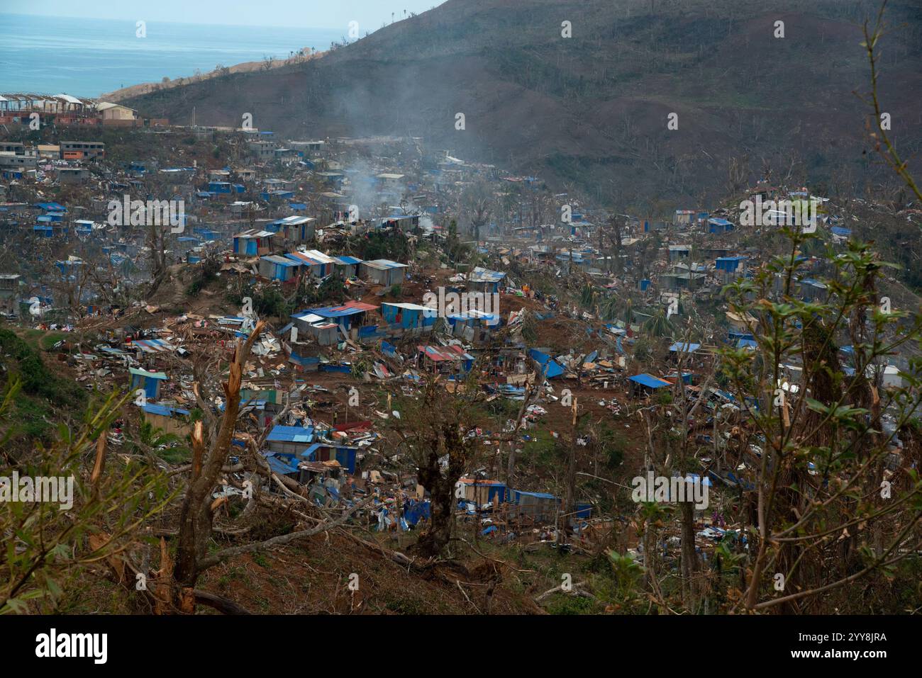 A scene of devastation in Grande-Terre after the cyclone Chido hit ...