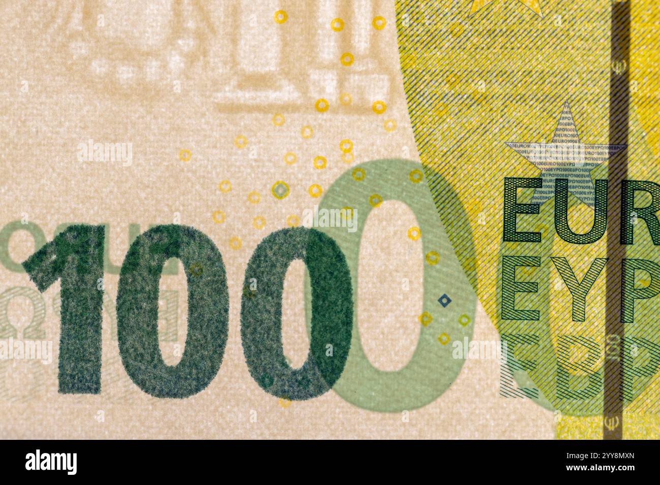 European cash paper money worth one hundred euros , details of a green ...